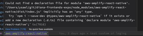 React Native Could Not Find A Declaration File For Module Aws Amplify React Native Issue