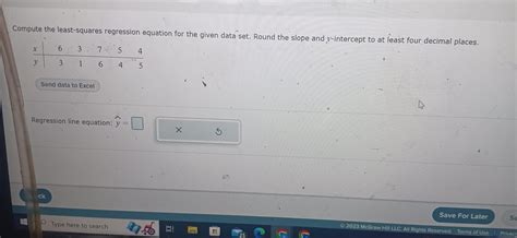 Solved Compute The Least Squares Regression Equation For The Given