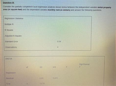 Solved Question B Consider The Partially Completed Excel