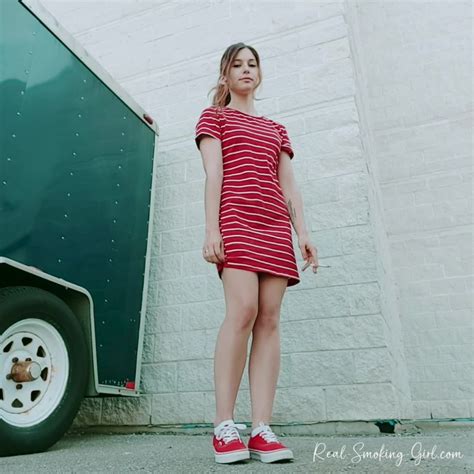 Smoking 5 Cigarettes In This Cute Red Dress Real Smoking