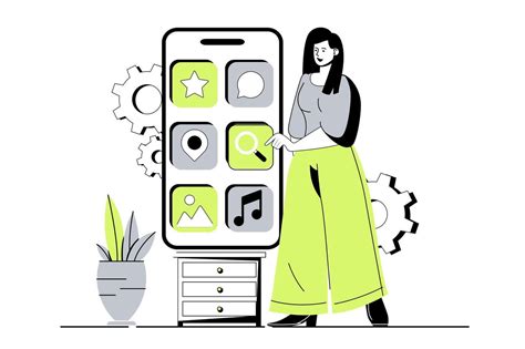 App Development Web Concept With Flat Cartoon People For Website Design Woman Creating Mobile