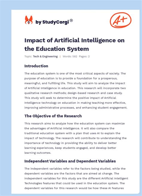 Impact Of Artificial Intelligence On The Education System Free Essay