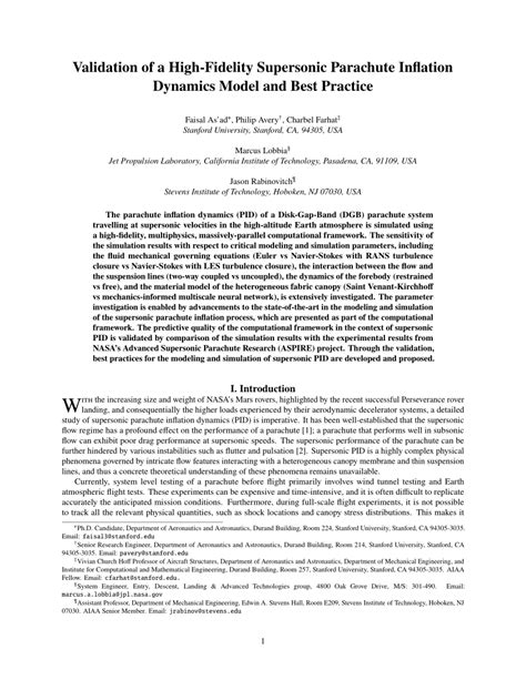 Pdf Validation Of A High Fidelity Supersonic Parachute Inflation Dynamics Model And Best Practice