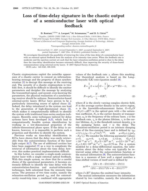 Pdf Loss Of Time Delay Signature In The Chaotic Output Of A Semiconductor Laser With Optical