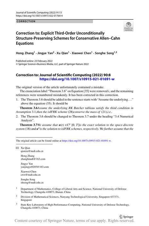Correction To Explicit Third Order Unconditionally Structure Preserving Schemes For
