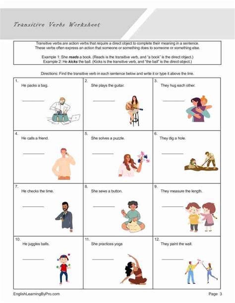 Transitive Verbs Worksheet Editable Fillable Printable Pdf