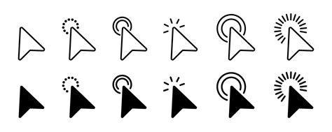 Pointer Mouse Click Hand Cursor Flat And Line Icon Set Computer