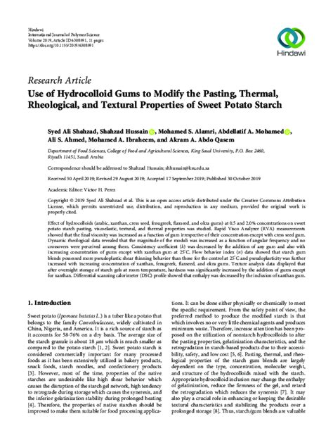 Pdf Use Of Hydrocolloid Gums To Modify The Pasting Thermal