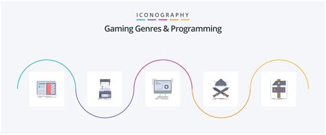 Gaming Genres And Programming Flat 5 Icon Pack Including Viking Battle Machine Progress