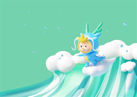 파도를 타며 서핑하는 3d 청룡 캐릭터 유토이미지 상세페이지 베이직샵 3d 22433421