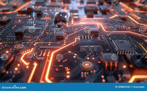 Close Up View Of A Modern Gpu Card With Circuit And Colorful Lights And Details Stock