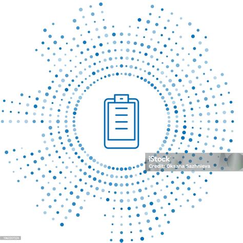 흰색 배경에 격리 된 체크리스트 아이콘이있는 파란색 줄 클립 보드 컨트롤 목록 기호입니다 설문 조사 또는 설문조사 피드백 양식 추상 원 임의점 벡터 개념에 대한 스톡 벡터