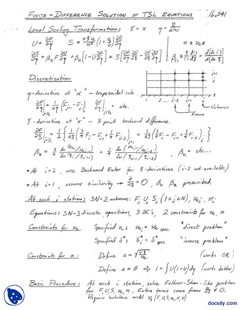 Finite Diifferences Basic Fluids Dynamics Lecture Handout Docsity