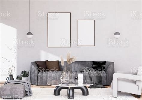모의 포스터 프레임 현대적인 인테리어 가구가 완비 된 객실 배경 거실 0명에 대한 스톡 사진 및 기타 이미지 0명 3차원 형태 가구 Istock
