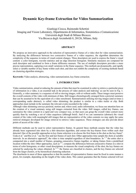 Pdf Dynamic Key Frame Extraction For Video Summarization