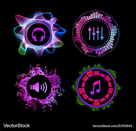 Set Of Round Radial Sound Waves And Icons Vector Image