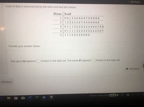 solved 24 hours a set of data is summarized by the stem and