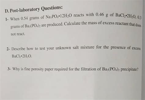 Solved D Post Laboratory Questions A Student Weighs Chegg