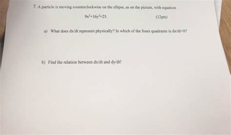 solved 7 a particle is moving counterclockwise on the