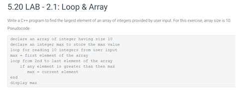 solved 5 20 lab 2 1 loop and array write a c program to