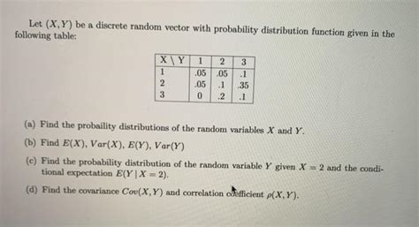 solved let x y be a discrete random vector with