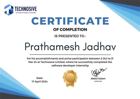 Prathamesh Jadhav On Linkedin Internship Engineering Developer