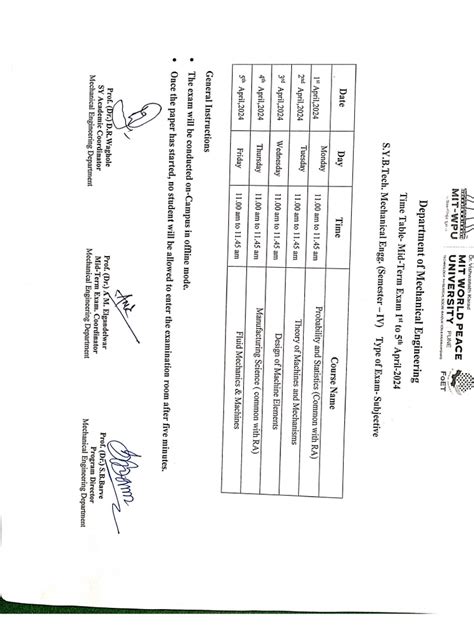 Mid Sem Exam Timetable April 2024 Pdf