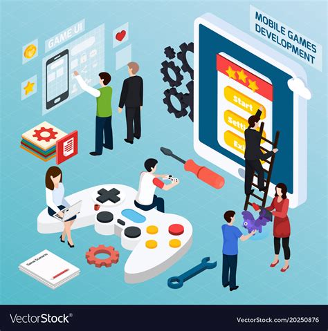 Mobile Games Development Isometric Composition Vector Image