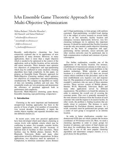 Pdf An Ensemble Game Theoretic Approach For Multi Objective Optimization