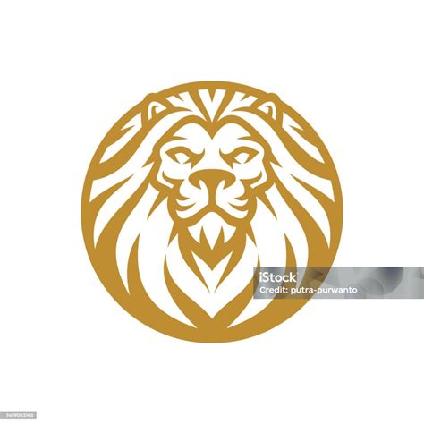 사자 머리와 원형 마스코트 로고 디자인 라이온 엠블럼 벡터 일러스트 레이 션 갈기에 대한 스톡 벡터 아트 및 기타 이미지 갈기 고양잇과 금색 Istock