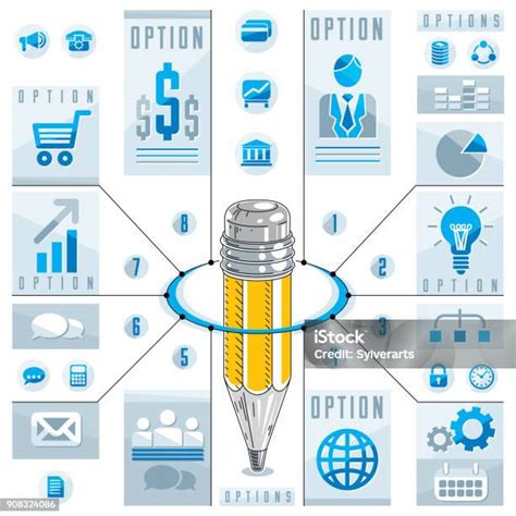 크리에이 티브 Infographics 개념 연필 중심된 드로잉 방식 벡터 일러스트 레이 션 0명에 대한 스톡 벡터 아트 및 기타