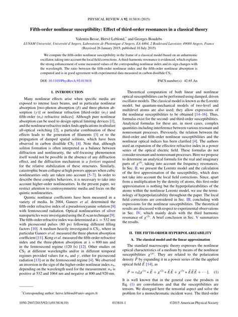 Pdf Fifth Order Nonlinear Susceptibility Effect Of Third Order Resonances In A Classical Theory