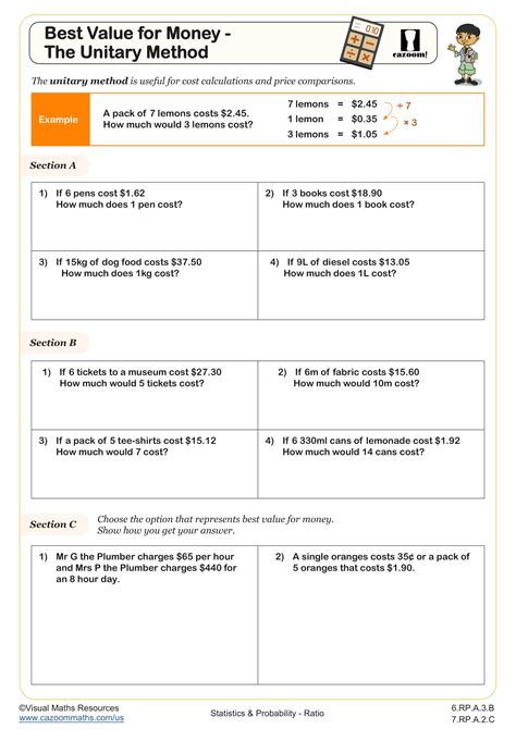 Best Value For Money The Unitary Method Worksheet Fun And Engaging 6th Grade And 7th Grade
