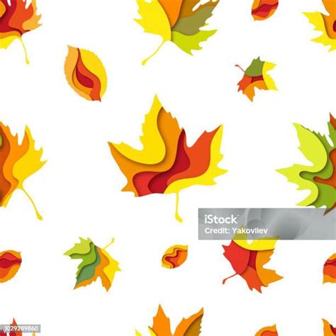 가 단풍과 원활한 패턴 종이 스타일 모양 3d 디자인을 잘라 나뭇잎 벽지 엽서 배너 포스터 현수막을 위한 템플릿 화려한 벡터 일러스트입니다 0명에 대한 스톡 벡터 아트 및