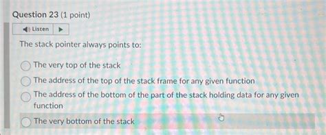 Solved Question Point The Stack Pointer Always Points Chegg