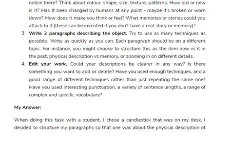 Gcse Igcse Descriptive Writing Task Object Teaching Resources