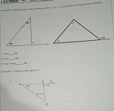 Solved K To 12 Program Exercise B Using The Given Figures Below