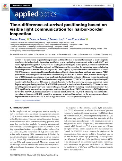 Time Difference Of Arrival Positioning Based On Visible Light Communication For Harbor Border