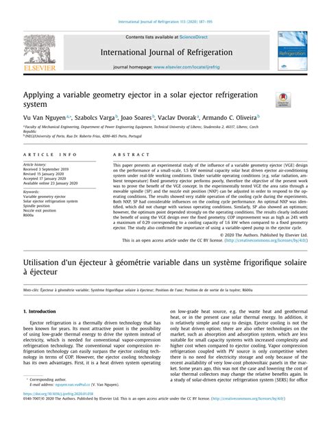 Pdf Applying A Variable Geometry Ejector In A Solar Ejector Refrigeration System