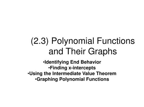 PPT Polynomial Functions And Their Graphs PowerPoint Presentation ID