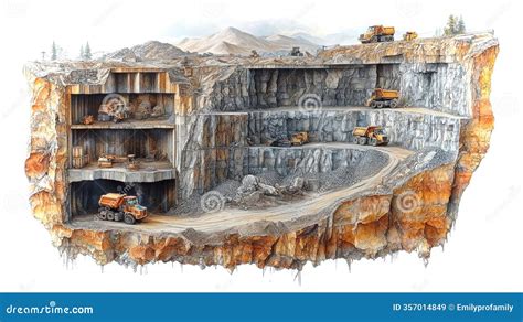 Cross Section View Of Modern Open Pit Coal Mining Operation Showcasing