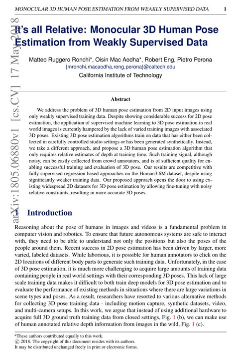 Pdf Its All Relative Monocular 3d Human Pose Estimation From Weakly Supervised Data