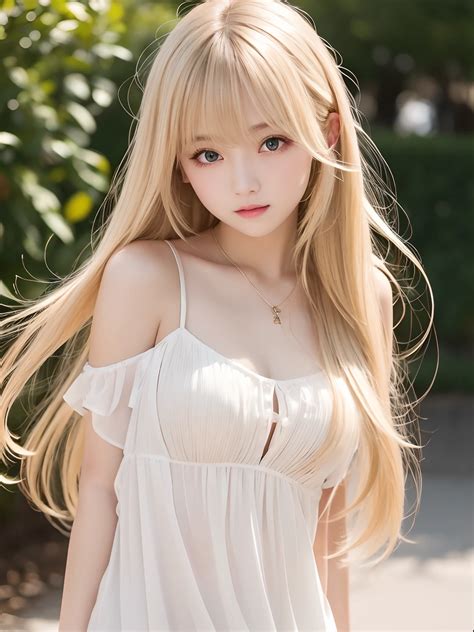 흰 드레스를 입고 긴 금발 머리를 가진 여자의 클로즈업 Seaart Ai