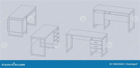 Empty Office Desk Vector Outline Illustration Stock Vector Illustration Of Furniture Office
