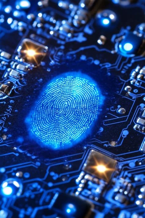 Glowing Fingerprint On Circuit Board Cybersecurity Data Protection And Technology Concept