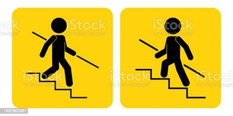 번들 세트 격리 인쇄 가능한 라벨 스티커 직사각형 사각형 노란색 계단이나 사다리를 내려가고 올라가는 남자의 안전 표지판 안전 건물 표지판을 위한 그래픽 리소스 실내 정보