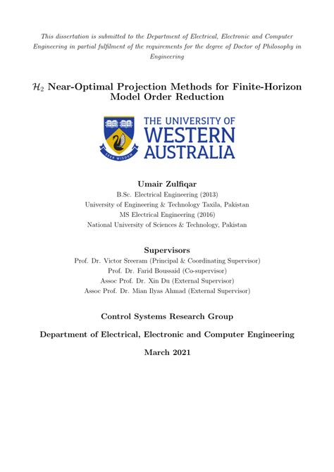 Pdf H2 Near Optimal Projection Methods For Finite Horizon Model Order