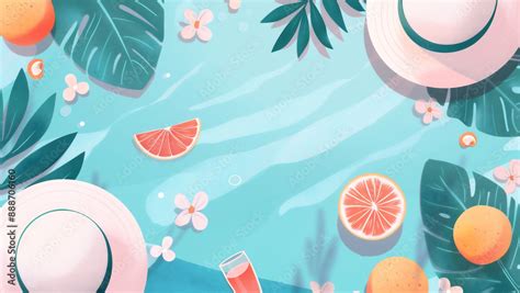 트로피컬 열대 여름 수영장 일러스트레이션 스톡 일러스트레이션 Adobe Stock