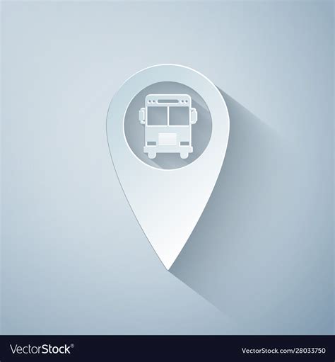 Paper Cut Map Pointer With Bus Icon Isolated Vector Image