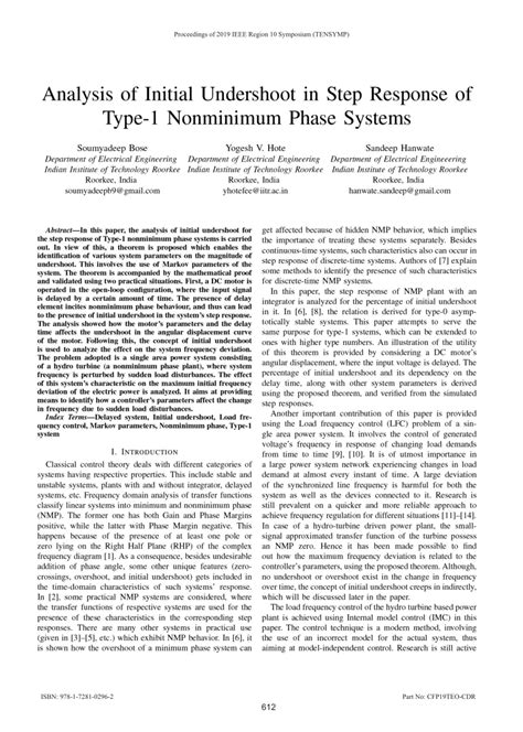 Pdf Analysis Of Initial Undershoot In Step Response Of Type 1 Nonminimum Phase Systems